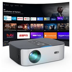 smart projector integrate with android tv 10, artlii play4 autofocus 5g wifi bluetooth projector 4k supported, auto keystone, fhd 1080p outdoor movie projector compatible w/ios, android