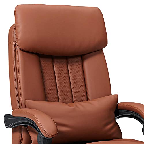 High Back Office Chair with Lumbar Support and Footrest, Leather Executive Computer Desk Chair with Padded Headrest and Armrest, Adjustable Height Tilt Angle Swivel Task Chair for Home Office (Brown)