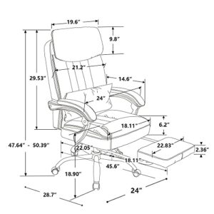 High Back Office Chair with Lumbar Support and Footrest, Leather Executive Computer Desk Chair with Padded Headrest and Armrest, Adjustable Height Tilt Angle Swivel Task Chair for Home Office (Brown)