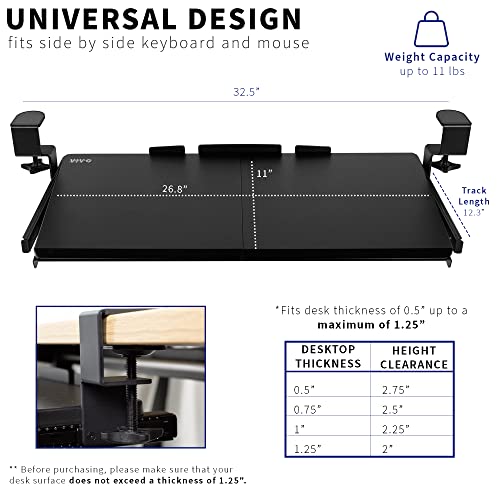 VIVO Large Tilting Keyboard Tray Under Desk Pull Out with Extra Sturdy C-Clamp Mount System, 27 (33 Including Clamps) x 11 inch Slide-Out Platform Computer Drawer for Typing, Black, MOUNT-KB05T