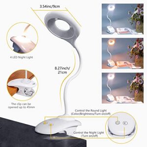 Rechargeable Desk Lamp, Clip on Reading Light with Small Night Light, 3 Light Temperture, Adjustable Brightness Levels, Perfect Table Lamp Book Light for Reading, Bedside, Home Office, Kids, Adults