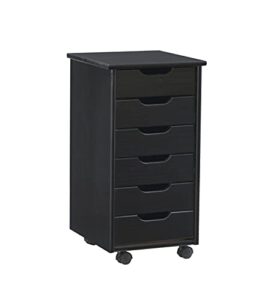 linon six drawer rolling storage corinne cart, black 6