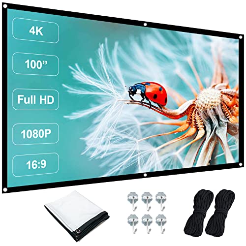 Screen for Portable Movie Projector 100’’ Projection Screen - HDMI Mini Video Projector Screen 16:9 HD 1080P 4K Foldable Screen Small Home Theater Projector Screen for Party Backyard Cinema Travel