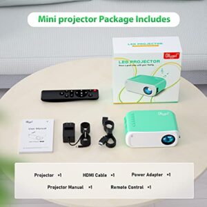 Mini Projector Home Theater Portable Upgrade 1080P Supported, Phone Can Connect to Movie Wirelessly, Compatible with Smartphone/ Tablet/ Laptop/ TV Stick/ USB Drive, mint green (VF270GW)