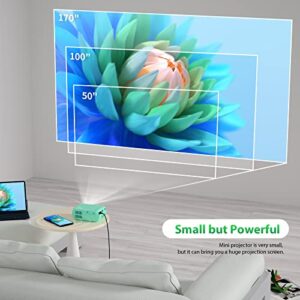 Mini Projector Home Theater Portable Upgrade 1080P Supported, Phone Can Connect to Movie Wirelessly, Compatible with Smartphone/ Tablet/ Laptop/ TV Stick/ USB Drive, mint green (VF270GW)