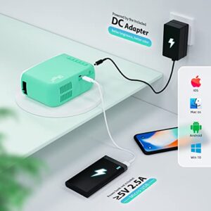 Mini Projector Home Theater Portable Upgrade 1080P Supported, Phone Can Connect to Movie Wirelessly, Compatible with Smartphone/ Tablet/ Laptop/ TV Stick/ USB Drive, mint green (VF270GW)