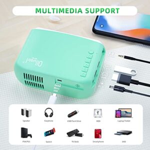 Mini Projector Home Theater Portable Upgrade 1080P Supported, Phone Can Connect to Movie Wirelessly, Compatible with Smartphone/ Tablet/ Laptop/ TV Stick/ USB Drive, mint green (VF270GW)