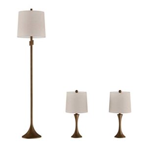 Lavish Home Table and Floor Lamps – Set of 3 Modern Metal Lights for Living Room, Bedroom, or Entry with Flared Base and LED Bulbs (Bronze)