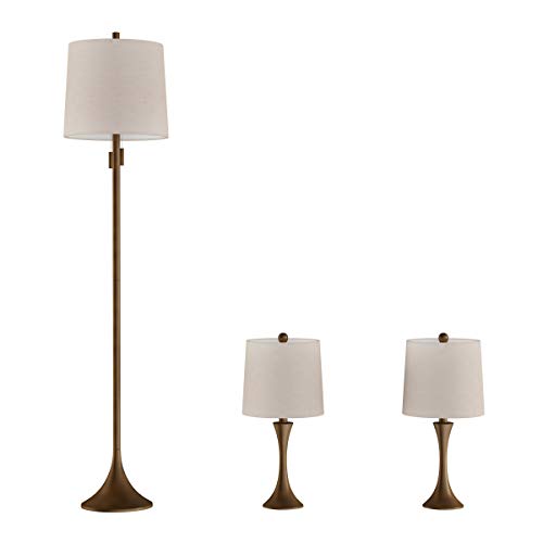 Lavish Home Table and Floor Lamps – Set of 3 Modern Metal Lights for Living Room, Bedroom, or Entry with Flared Base and LED Bulbs (Bronze)