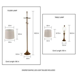 Lavish Home Table and Floor Lamps – Set of 3 Modern Metal Lights for Living Room, Bedroom, or Entry with Flared Base and LED Bulbs (Bronze)