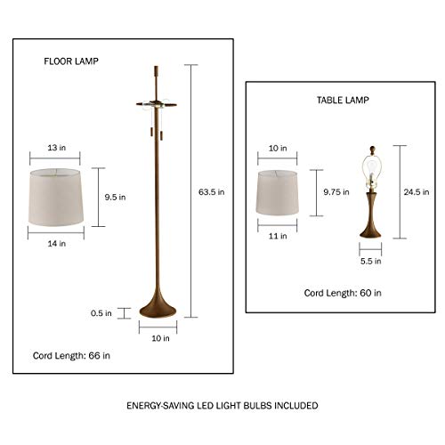 Lavish Home Table and Floor Lamps – Set of 3 Modern Metal Lights for Living Room, Bedroom, or Entry with Flared Base and LED Bulbs (Bronze)