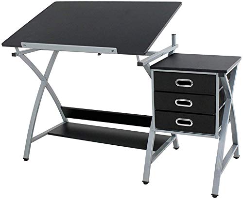 HomGarden Adjustable Drawing Desk Drafting Table Folding Art Craft Table Station w/Stool and 3 Storage Drawers