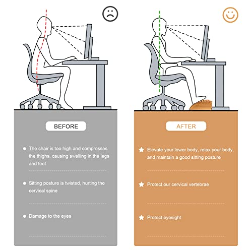 RekRang Foot Rest Under Desk,Bamboo Foot Stool with Massage Rollers & Non-Slip Legs Ergonomic Cambered Surface Foot Rest for Home Office School