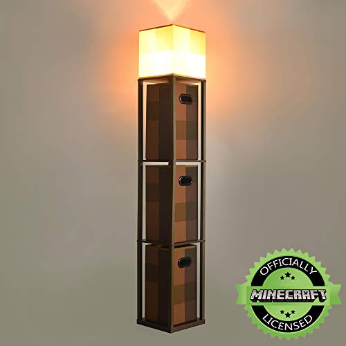 Robe Factory LLC Minecraft Brownstone Torch 5-Foot Standing Floor Lamp and Storage Unit | Includes 3 Cube Organizer Storage Bins