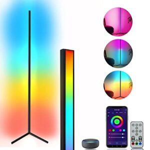 corner floor lamp, colorful changing mood modern floor lamp, smart corner light compatible with alexa, google home, diy mode, music sync, led corner lamp for bedroom living room gaming room