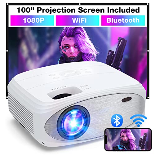 Projector, HOWWOO Projector with WiFi and Bluetooth 9000L Native 1080P Full HD Mini Projector with 100″ Screen, 300" Display Outdoor Movie Projector with Zoom, Compatible with TV Stick Phone Laptop