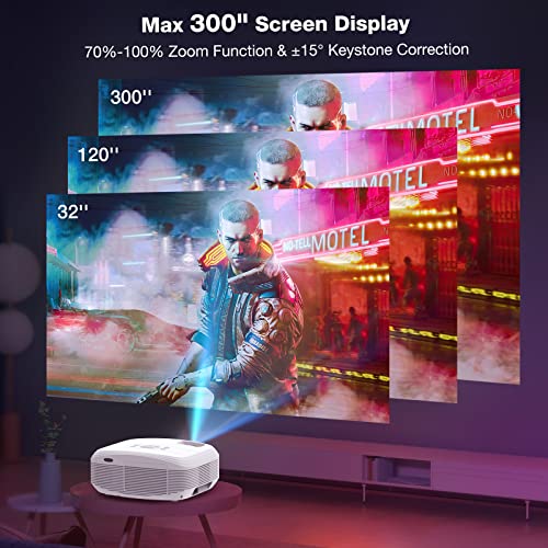 Projector, HOWWOO Projector with WiFi and Bluetooth 9000L Native 1080P Full HD Mini Projector with 100″ Screen, 300" Display Outdoor Movie Projector with Zoom, Compatible with TV Stick Phone Laptop