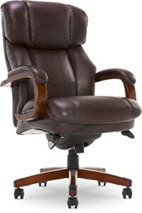 la-z-boy fairmont big and tall executive office chair with memory foam cushions, high-back with solid wood arms and base, bonded leather, big & tall, biscuit brown