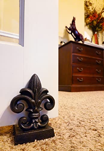 Lulu Decor 100% Cast Iron Fleur De Lis Door Stopper, 5 lbs 11 oz, Well Built Door Stopper, 6.50" H, 8" L