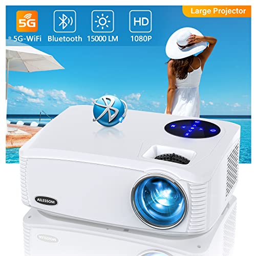 5G WiFi Bluetooth Native 1080P Projector, AILESSOM 15000 LM 450" Display Support 4K Movie Projector, High Brightness for Home Theater and Business, Compatible with iOS/Android/TV Stick/PS4/HDMI/USB