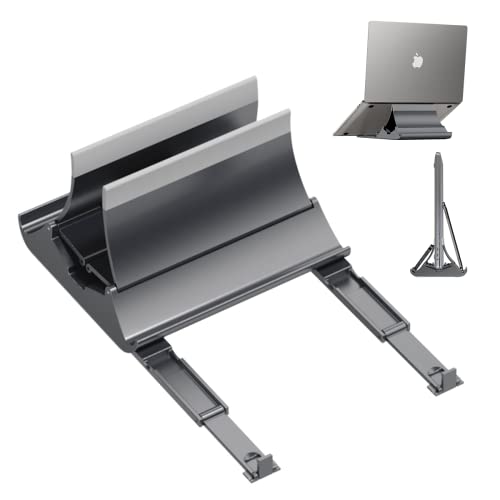 AmazeFan Vertical Laptop Stand Holder-Gravity Locking Holder Dock Space Saving Organizers and Storage for Desk-Compatible with MacBook/Air Pro/iPad/Dell/(Up to 17'')-Gray