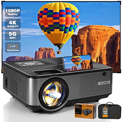 Projector with 5G WiFi and Bluetooth 9000L Native 1080P Full HD 4K Supported Portable Mini Movie Outdoor Projector for Home Theater Video Indoor Entertainment Compatible with Phone PC PS5 TV