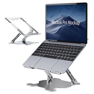 yicosun laptop stand, adjustable ergonomic portable aluminum laptop holder, foldable computer stand anti-slip laptop riser compatible with 9-15.6 inch laptops, silvery