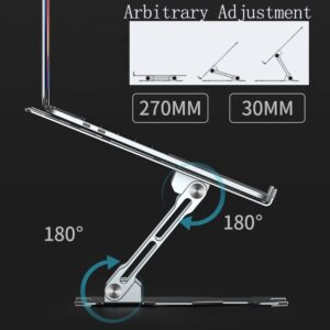 YICOSUN Laptop Stand, Adjustable Ergonomic Portable Aluminum Laptop Holder, Foldable Computer Stand Anti-Slip Laptop Riser Compatible with 9-15.6 inch Laptops, Silvery