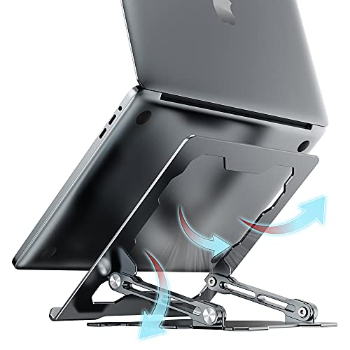 YICOSUN Laptop Stand, Adjustable Ergonomic Portable Aluminum Laptop Holder, Foldable Computer Stand Anti-Slip Laptop Riser Compatible with 9-15.6 inch Laptops, Silvery