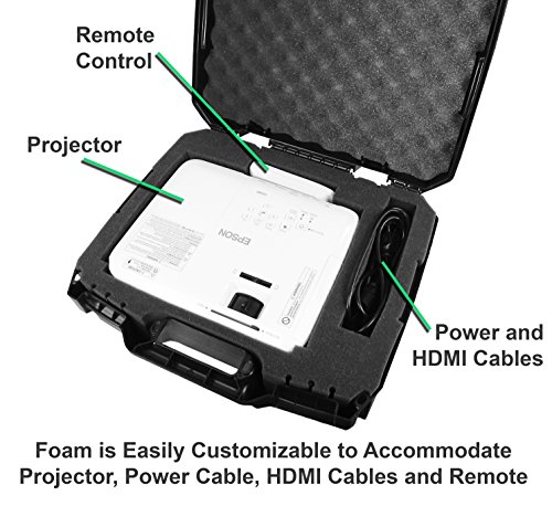 CASEMATIX Video Projector Hard Case with Customizable Foam Compatible with Epson VS240, EX3240, VS345, VS340, VS335W, EX7240 Pro, EX5240 Pro - Durable Hard Shell Travel Case with Padlock Rings