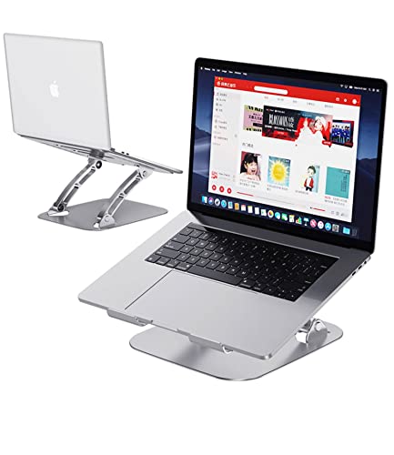 KBREE Aluminum Alloy Laptop Stand, Lifting and Foldable Desktop Riser with Cooling Function for Tablet Support, Adjustable, Multi-Angle Notebook Riser ,Compatible with All Laptop 10-15.6 Inches-Grey