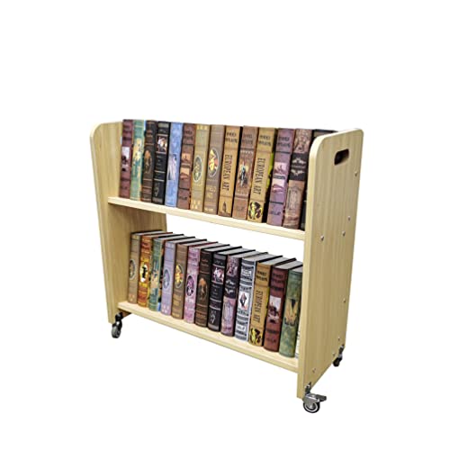 FixtureDisplays® Wood Book Cart Library Cart Pew Cart Magazine Rack Moving Cart Rolling Storage Cart 32X30X13" 10968