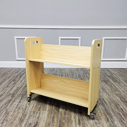 FixtureDisplays® Wood Book Cart Library Cart Pew Cart Magazine Rack Moving Cart Rolling Storage Cart 32X30X13" 10968