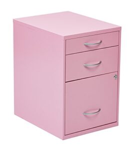 osp home furnishings hpb heavy duty 3-drawer metal file cabinet for standard files and office supplies, pink finish