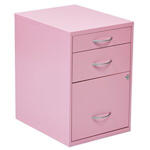 OSP Home Furnishings HPB Heavy Duty 3-Drawer Metal File Cabinet for Standard Files and Office Supplies, Pink Finish