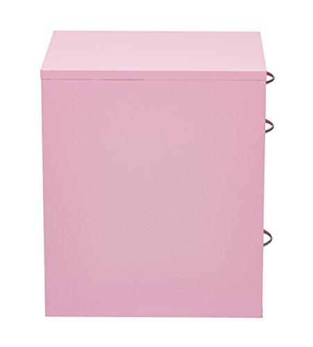 OSP Home Furnishings HPB Heavy Duty 3-Drawer Metal File Cabinet for Standard Files and Office Supplies, Pink Finish