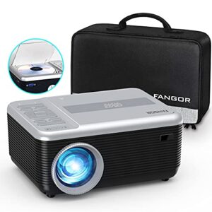 mini bluetooth projector built in dvd player, portable dvd projector 1080p support projector for outdoor movies, fangor home video projector compatible with phone/ laptop/ps4/ usb/sd