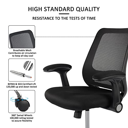 Drafting Chair, Height Adjustable Tall Office Chair, Standing Desk Chair with Adjustable Foot Ring and Flip-Up Arms, Black