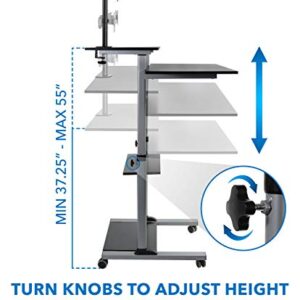 Mount-It! Mobile Standing Desk with Dual Monitor Mount - 40 Inch Wide Height Adjustable Rolling Computer Workstation with Four Wheels,