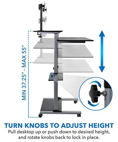 Mount-It! Mobile Standing Desk with Dual Monitor Mount - 40 Inch Wide Height Adjustable Rolling Computer Workstation with Four Wheels,