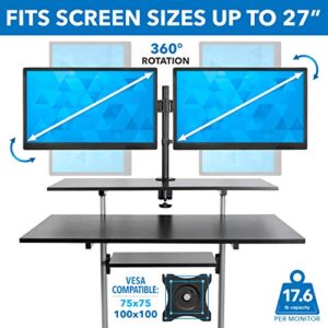 Mount-It! Mobile Standing Desk with Dual Monitor Mount - 40 Inch Wide Height Adjustable Rolling Computer Workstation with Four Wheels,