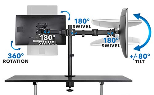 Mount-It! Mobile Standing Desk with Dual Monitor Mount - 40 Inch Wide Height Adjustable Rolling Computer Workstation with Four Wheels,