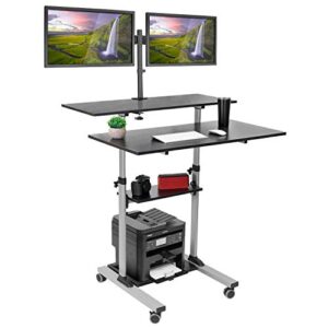 Mount-It! Mobile Standing Desk with Dual Monitor Mount - 40 Inch Wide Height Adjustable Rolling Computer Workstation with Four Wheels,