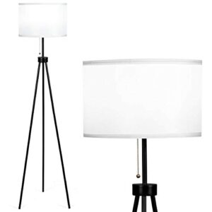 tangkula 60.5″ metal tripod floor lamp, contemporary minimalist standing floor light with iron legs, fabric drum shade, e26 lamp base, mid century modern reading light for living room, bedroom