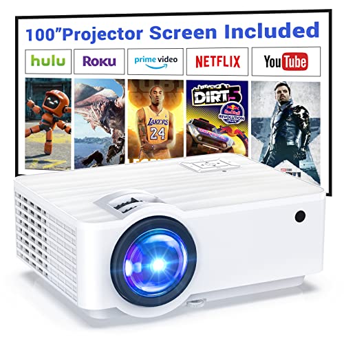 Projector, Outdoor Movie Projector with Screen, Full HD 1080P and 240" Supported, Portable Projector Compatible with Phone, SD Card, Fire Stick, PS5(100” Projector Screen Included)