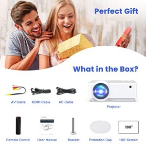 Projector, Outdoor Movie Projector with Screen, Full HD 1080P and 240" Supported, Portable Projector Compatible with Phone, SD Card, Fire Stick, PS5(100” Projector Screen Included)