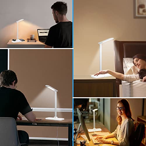 EMIE LED Desk Lamp with Wireless Charger, 15W Fast Wireless Charging Table Lamps for Home Office , 3 in 1 Multifunction Touch Control 3 Lighting Modes Eye-Caring Study Desk Light for Dorm Bedroom