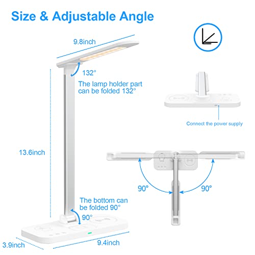 EMIE LED Desk Lamp with Wireless Charger, 15W Fast Wireless Charging Table Lamps for Home Office , 3 in 1 Multifunction Touch Control 3 Lighting Modes Eye-Caring Study Desk Light for Dorm Bedroom