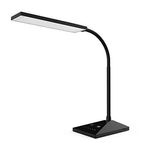 VICFUN LED Desk Lamp, 5 Color Modes with 7 Levels of Brightness, Eye-Caring Dimmable Table Lamp Office Lamp with USB Charging Port, Touch Control Sensitive Dimmable 12W Black