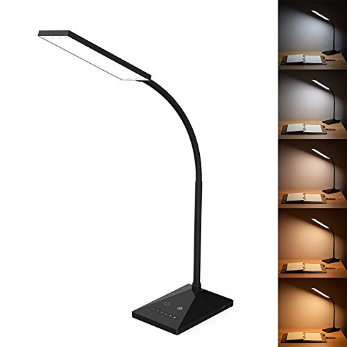 VICFUN LED Desk Lamp, 5 Color Modes with 7 Levels of Brightness, Eye-Caring Dimmable Table Lamp Office Lamp with USB Charging Port, Touch Control Sensitive Dimmable 12W Black